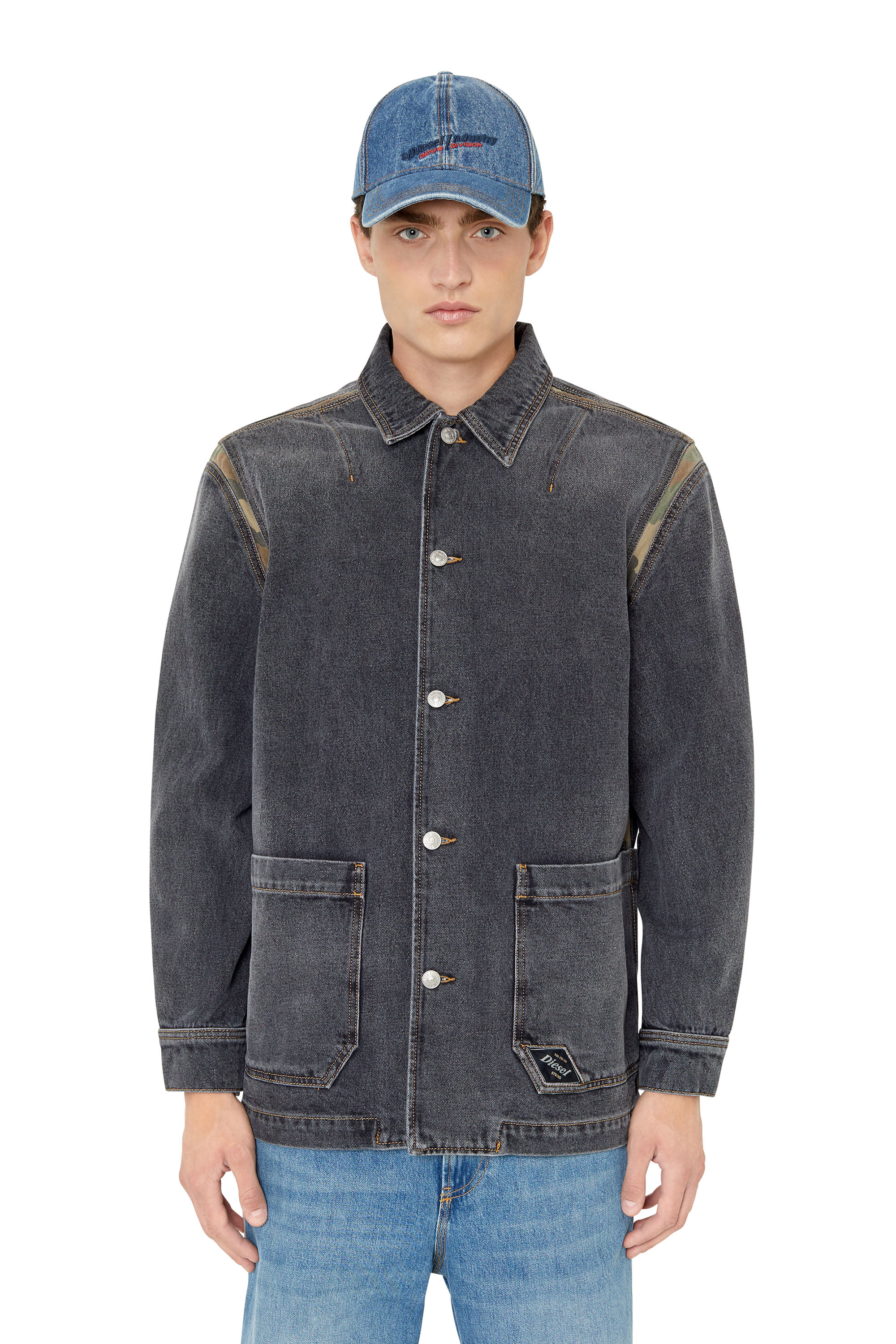 Diesel Workwear Jacket With Camo Inserts In Nero | ModeSens